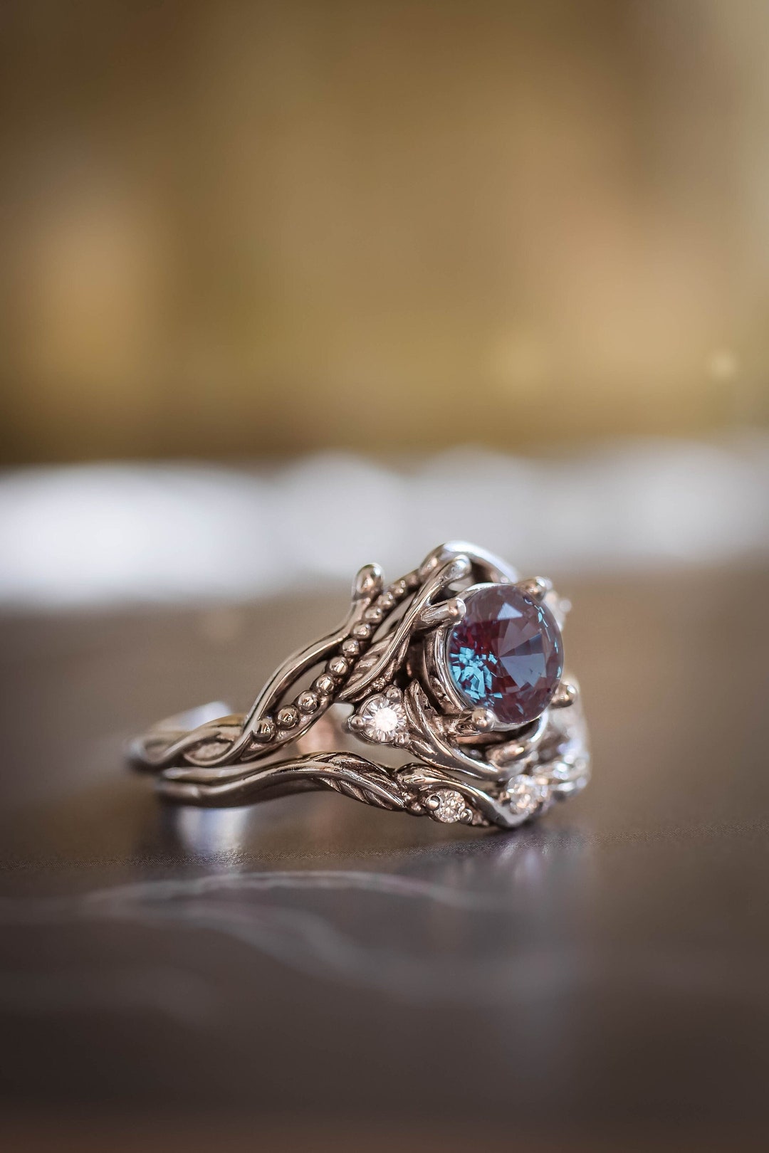 1 Carat Alexandrite Nature Inspired Engagement Ring Set, Alexandrite ...