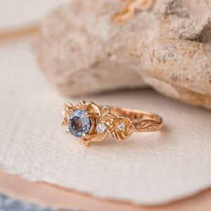 Violetish Blue Sapphire Ring With Flowers & Diamonds, Nature Inspired ...