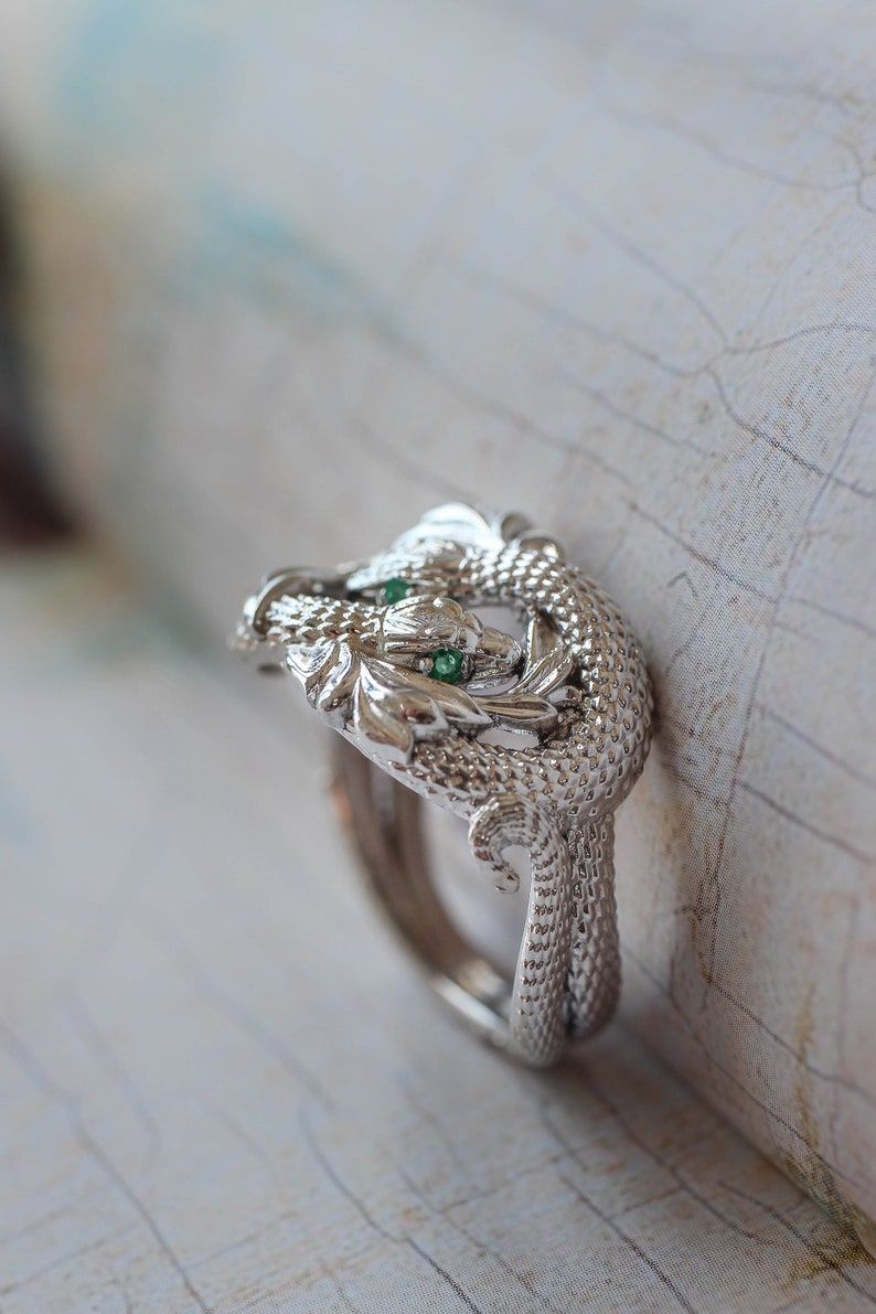 Two Snakes Ring White Gold Statement Ring Ring of Barahir - Etsy
