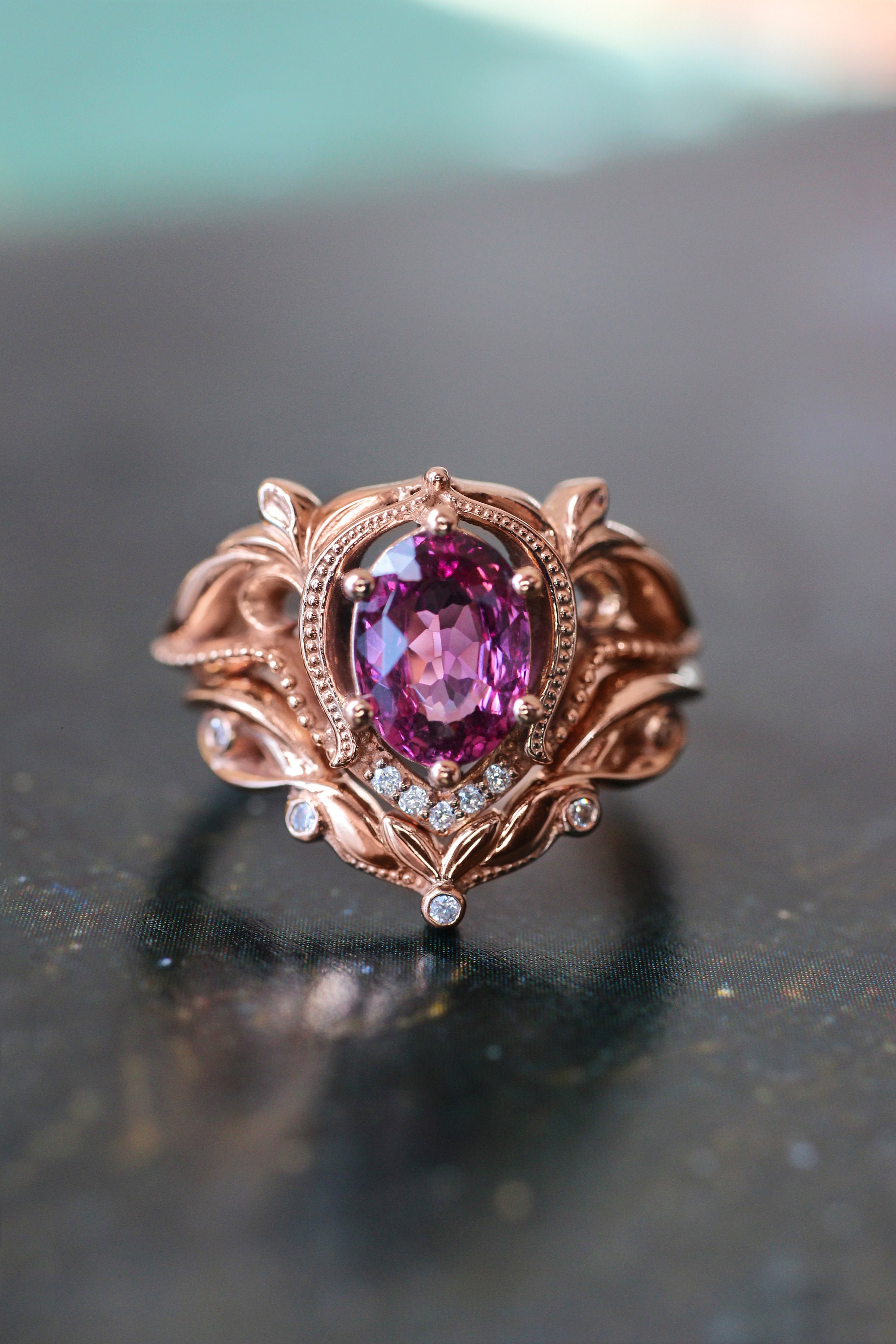 Rhodolite garnet engagement ring rose gold and diamonds ring | Etsy