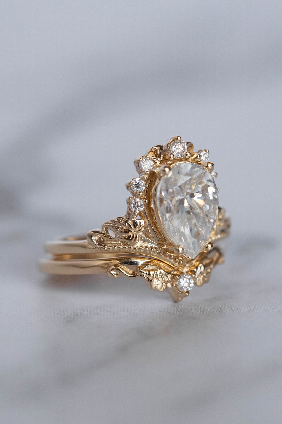 Elvish Rings 2.35 Carat Moissanite Bridal Set, Unique Engagement Ring ...