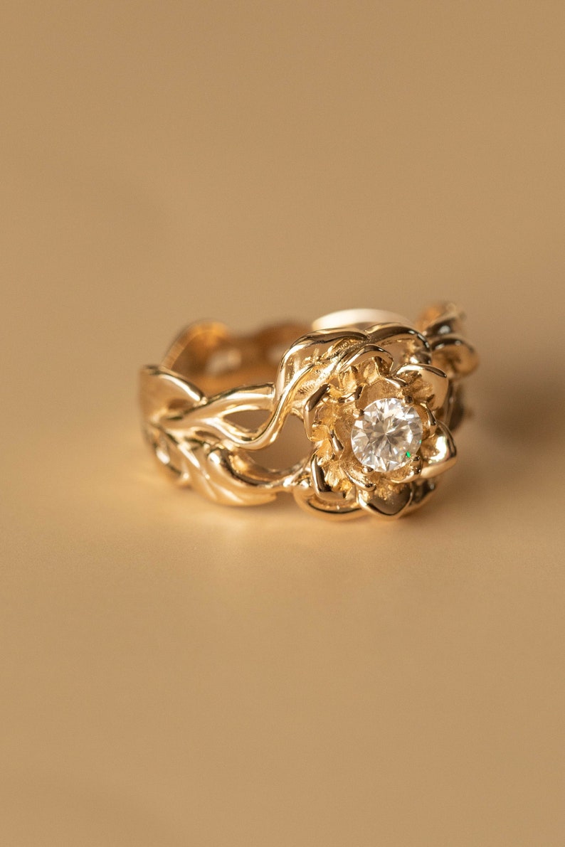 Moissanite Floral Engagement Ring Nature Inspired Ring for - Etsy