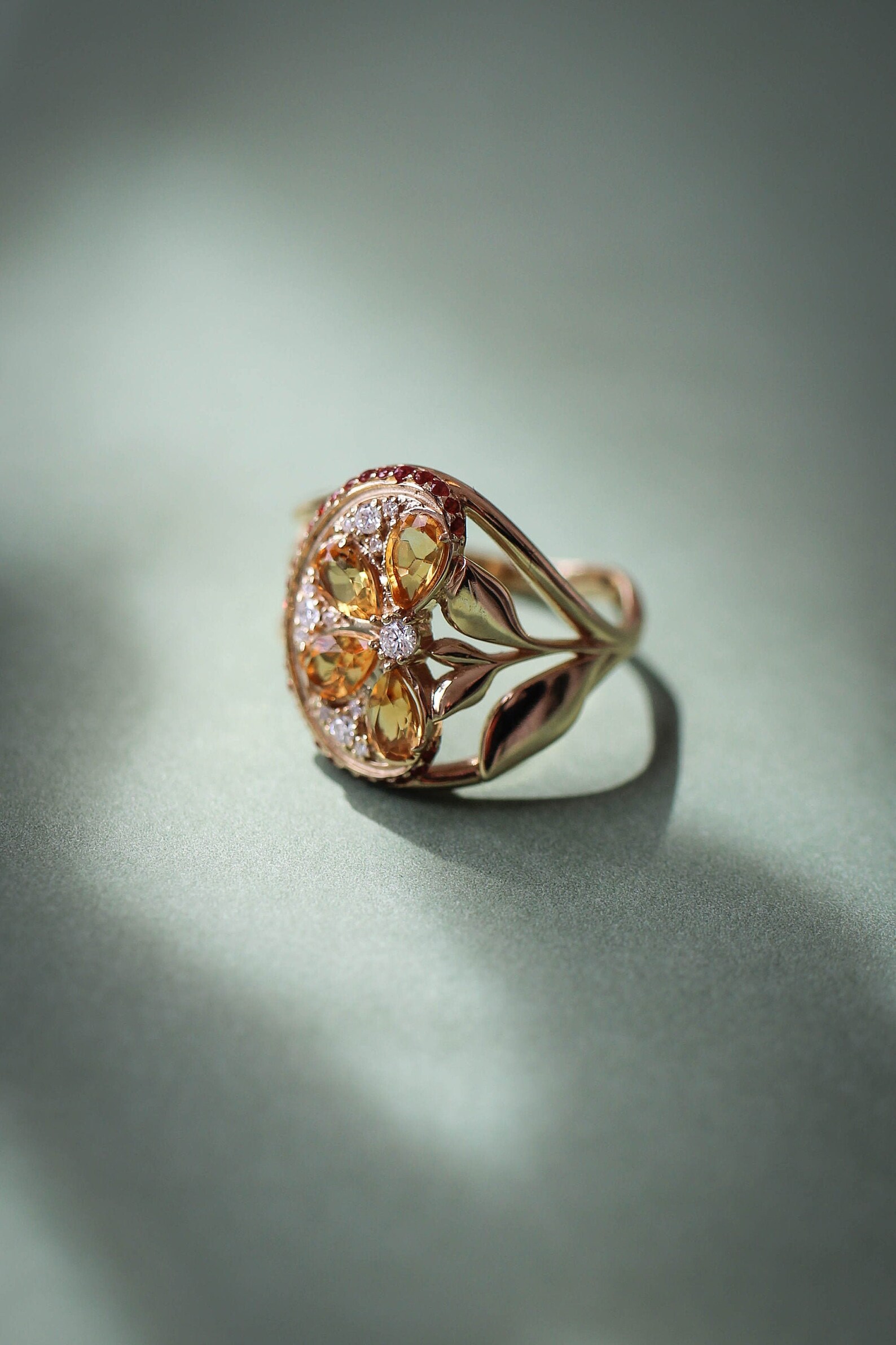 Orange Fruit Ring Solid Gold Ring With Diamonds Sapphire and - Etsy
