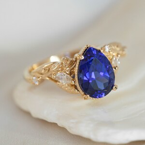 Midnight Blue Sapphire Engagement Ring Lab Grown Sapphire - Etsy