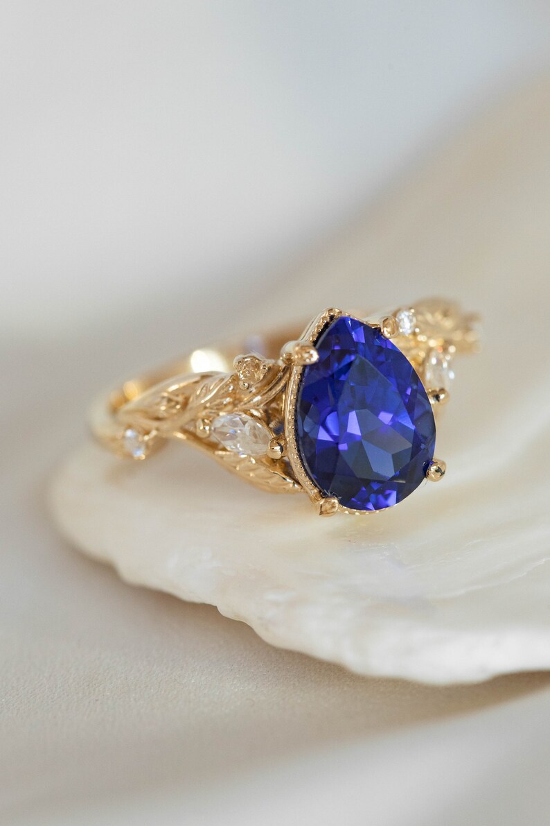 Midnight Blue Sapphire Engagement Ring Lab Grown Sapphire - Etsy