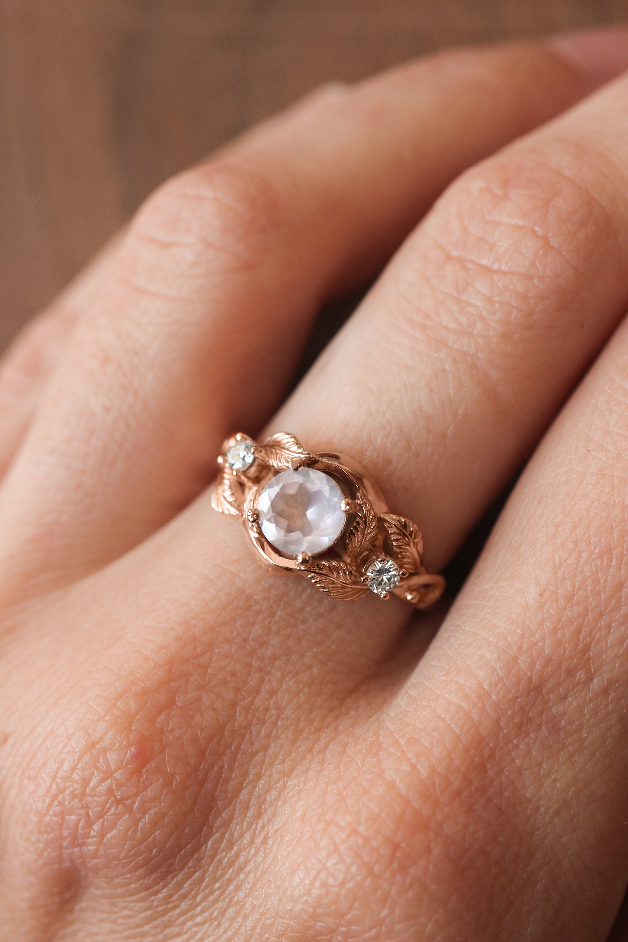Rose quartz engagement ring nature inspired ring rose gold | Etsy