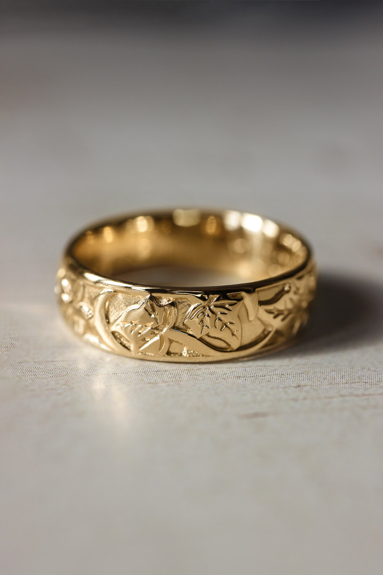 Leaves Wedding Band for Man, Gold Men's Wedding Band, Nature Wedding ...