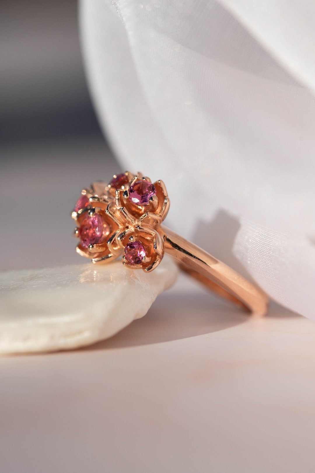 Flower Engagement Ring Pink Tourmaline Ring Rose Gold Ring - Etsy