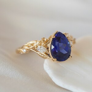 Midnight Blue Sapphire Engagement Ring Lab Grown Sapphire - Etsy