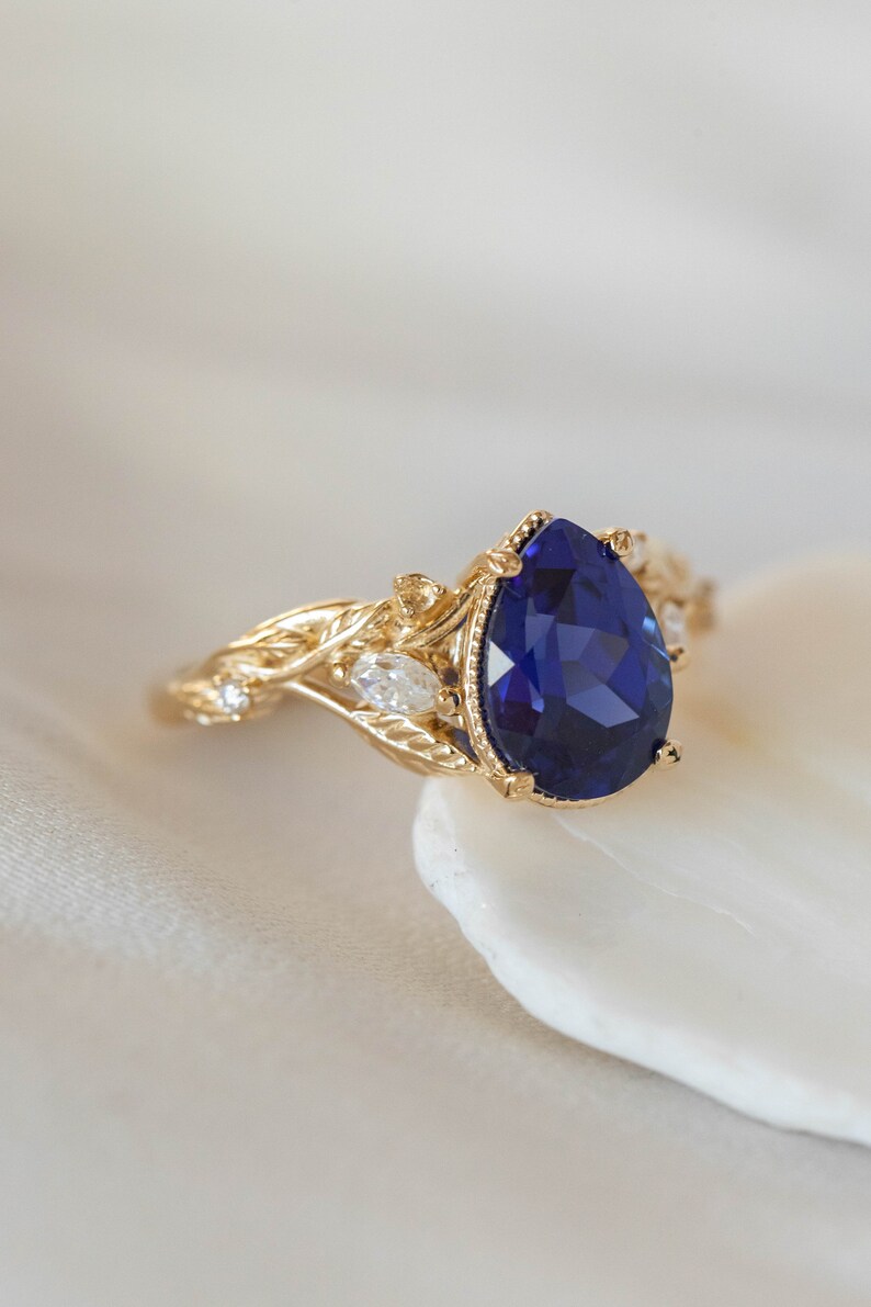 Midnight Blue Sapphire Engagement Ring Lab Grown Sapphire - Etsy