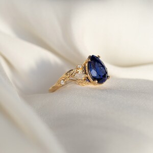 Lab Created Sapphire Engagement Ring Set, Fantasy Botanical Ring With ...