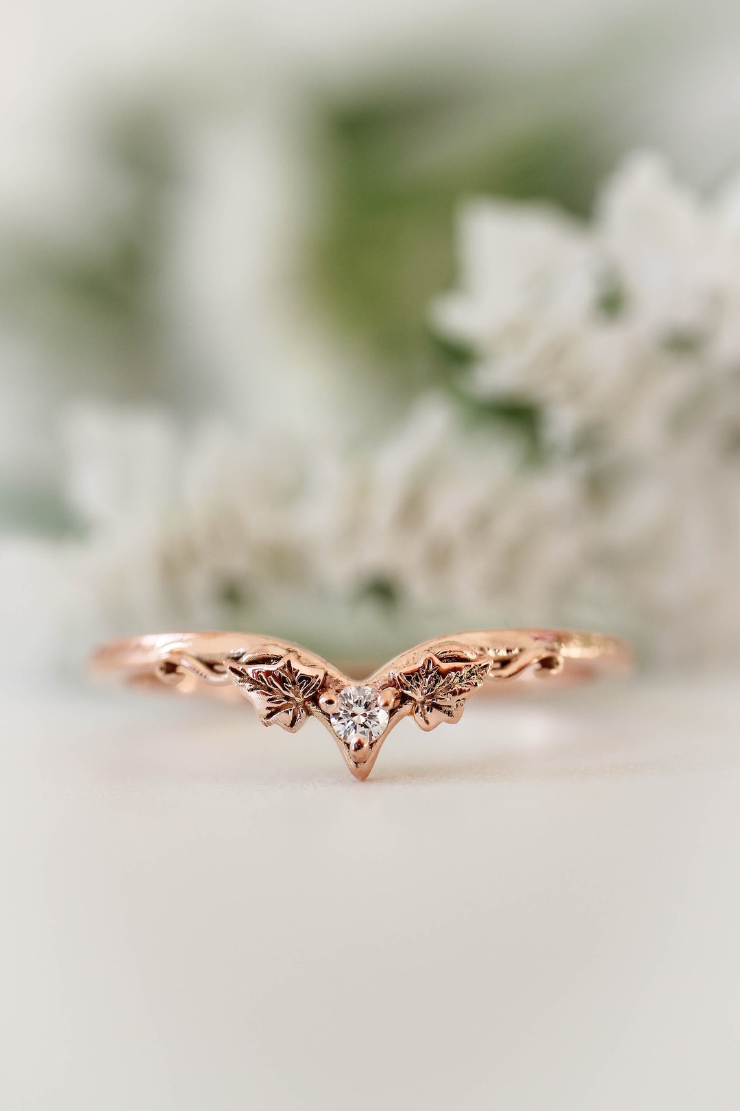Ivy Leaves Wedding Band, Diamond Wedding Ring, Rose Gold Wedding Band ...