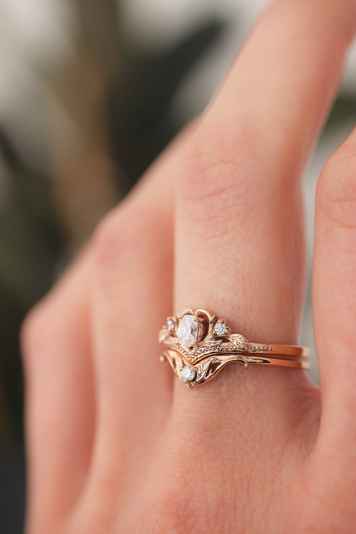 Stacking Wedding Band Nature Inspired Wedding Ring Solid - Etsy