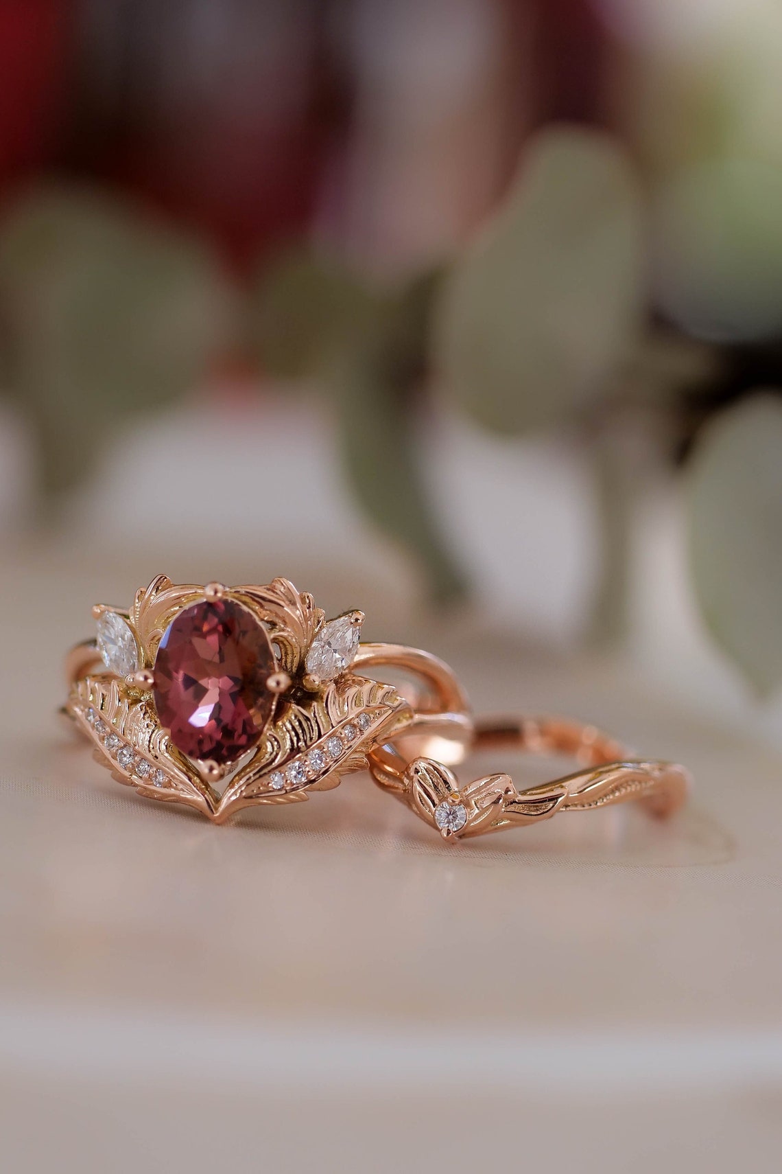 Nature Inspired Engagement Rings Diamonds & Pink Tourmaline - Etsy