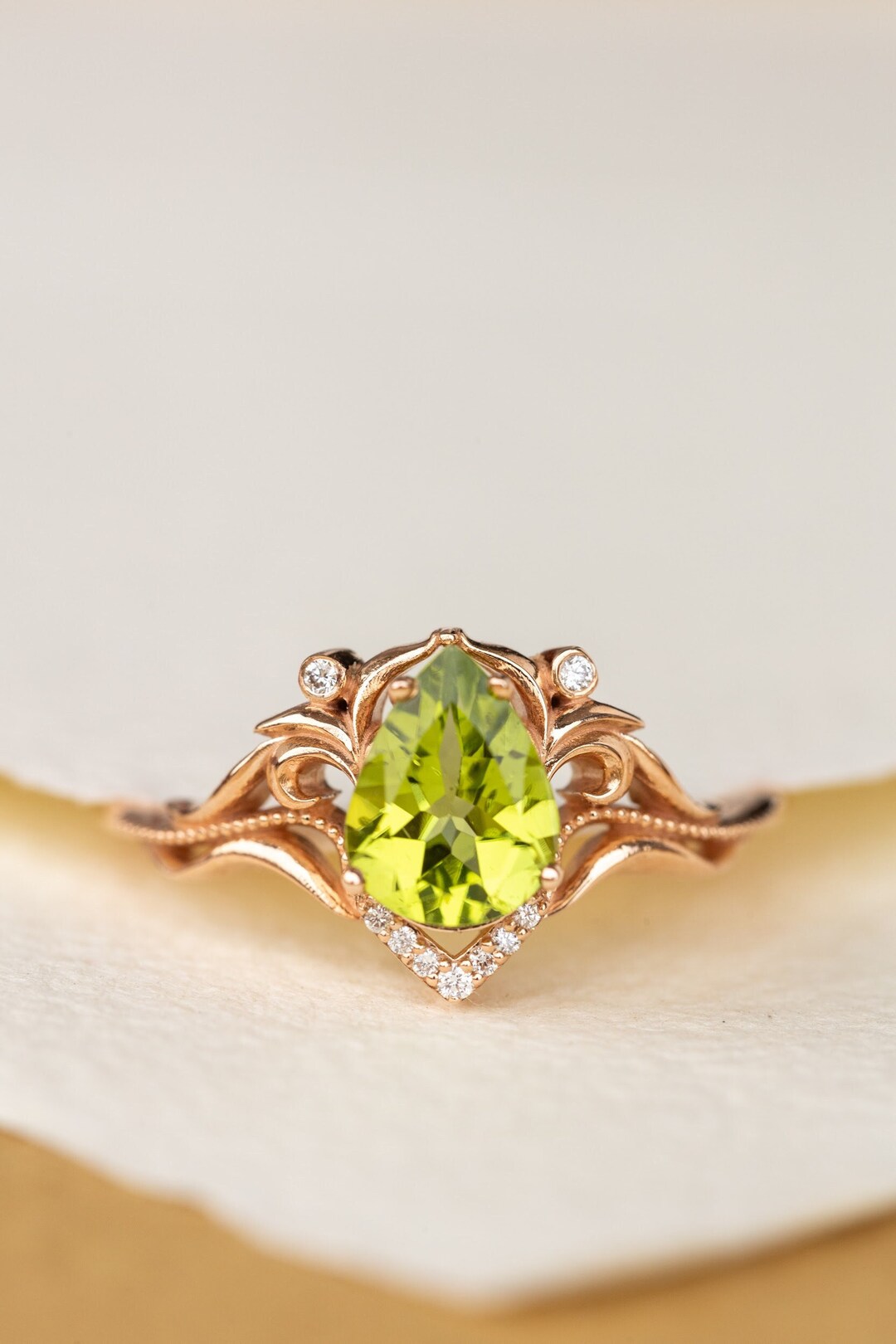 Unique Vintage Inspired Engagement Ring With Peridot, Nature Themed ...