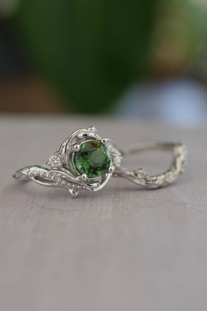 Ethical Engagement Ring Set Branch Ring Green Tourmaline - Etsy