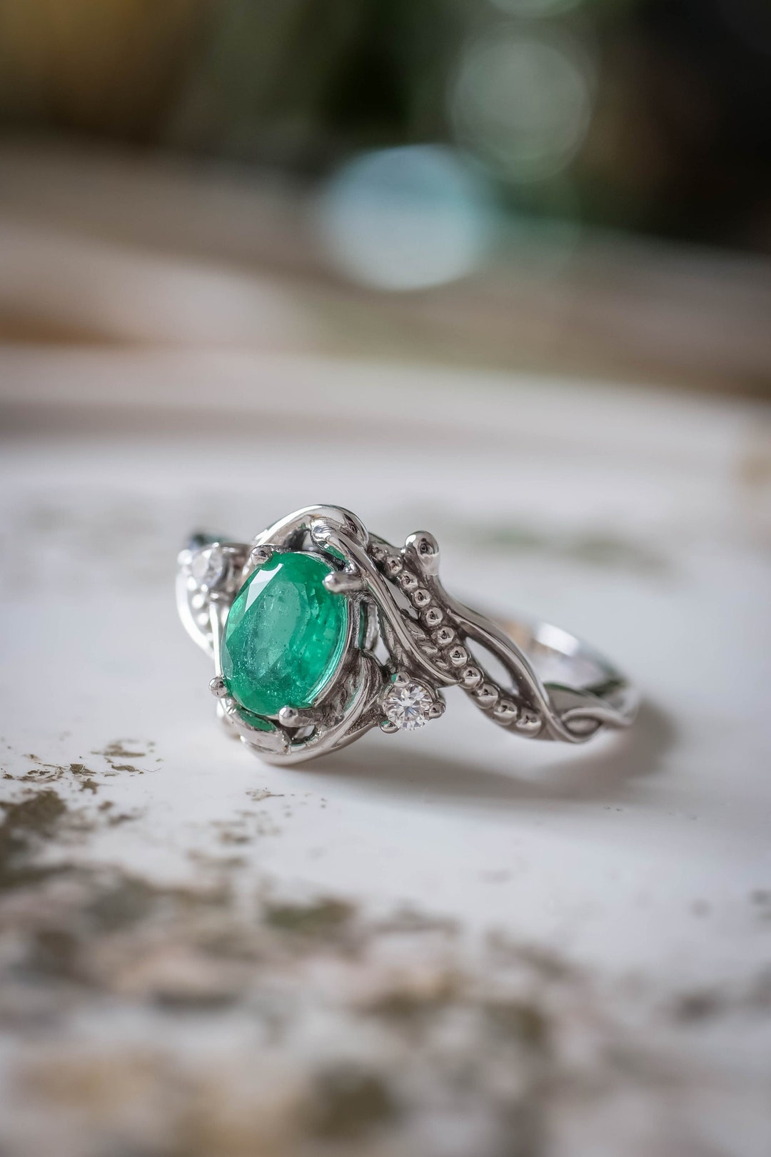 Art Nouveau Emerald Engagement Ring, Myths Inspired Proposal Ring - Etsy