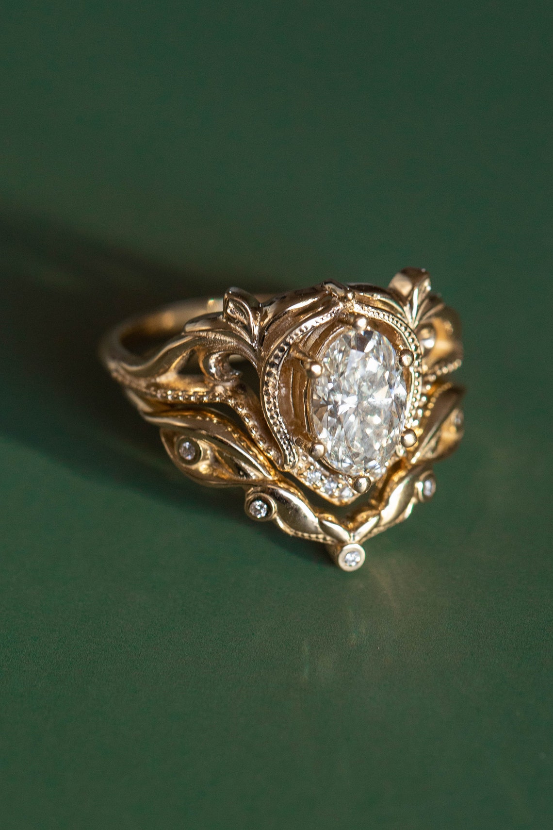 1.10 Ct Lab Grown Diamond Bridal Ring Set Ornate Leafy - Etsy