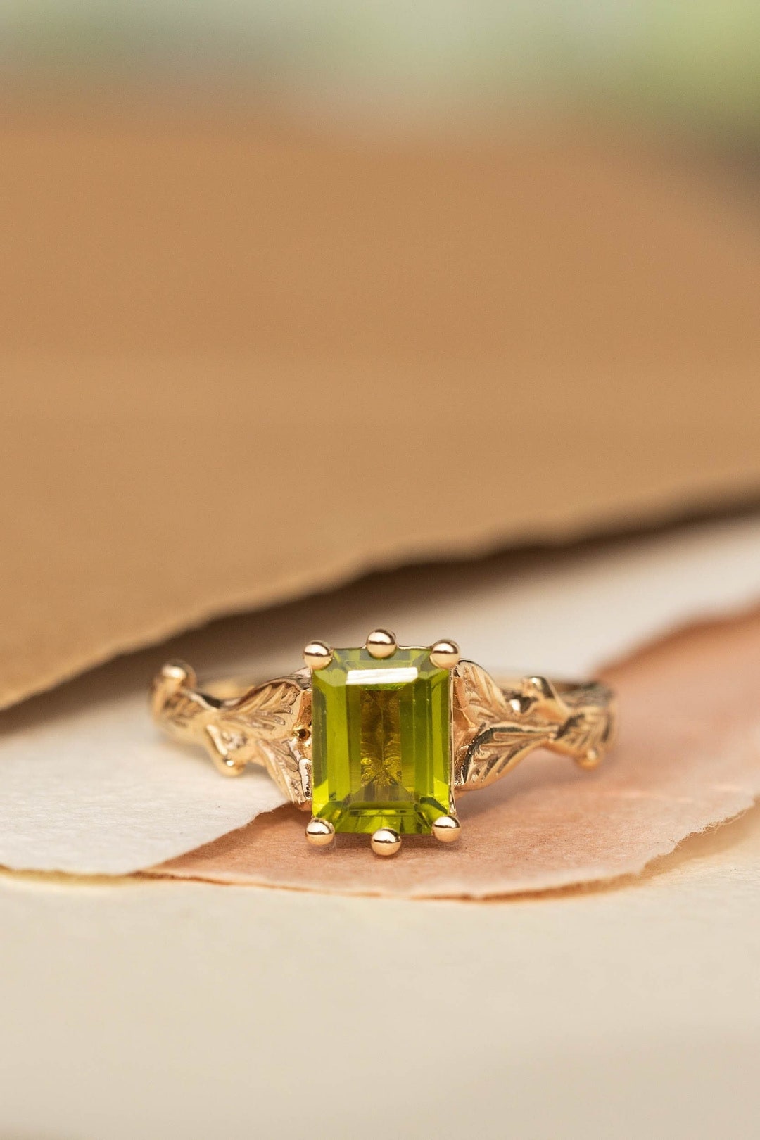 Emerald Cut Peridot Engagement Ring, Handmade Ethical Wedding Ring ...
