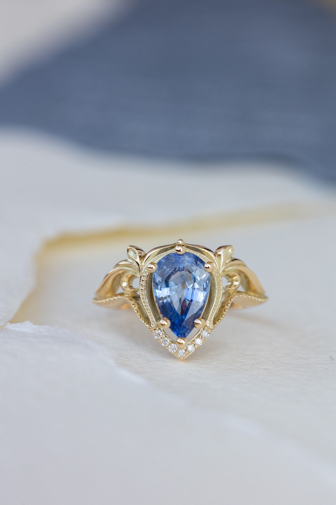 Sapphire Engagement Ring - Vintage Inspired Gold Proposal Ring, Elven ...