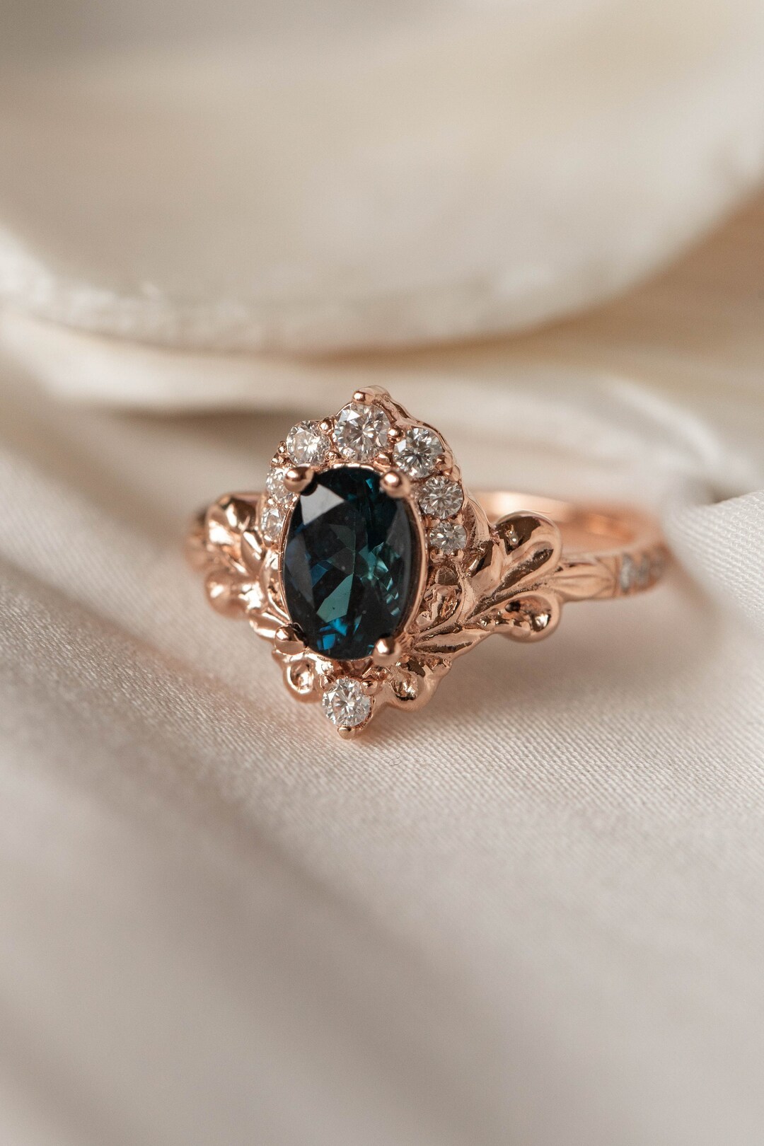 Baroque Inspired Oval Engagement Ring With Tourmaline and Diamonds ...