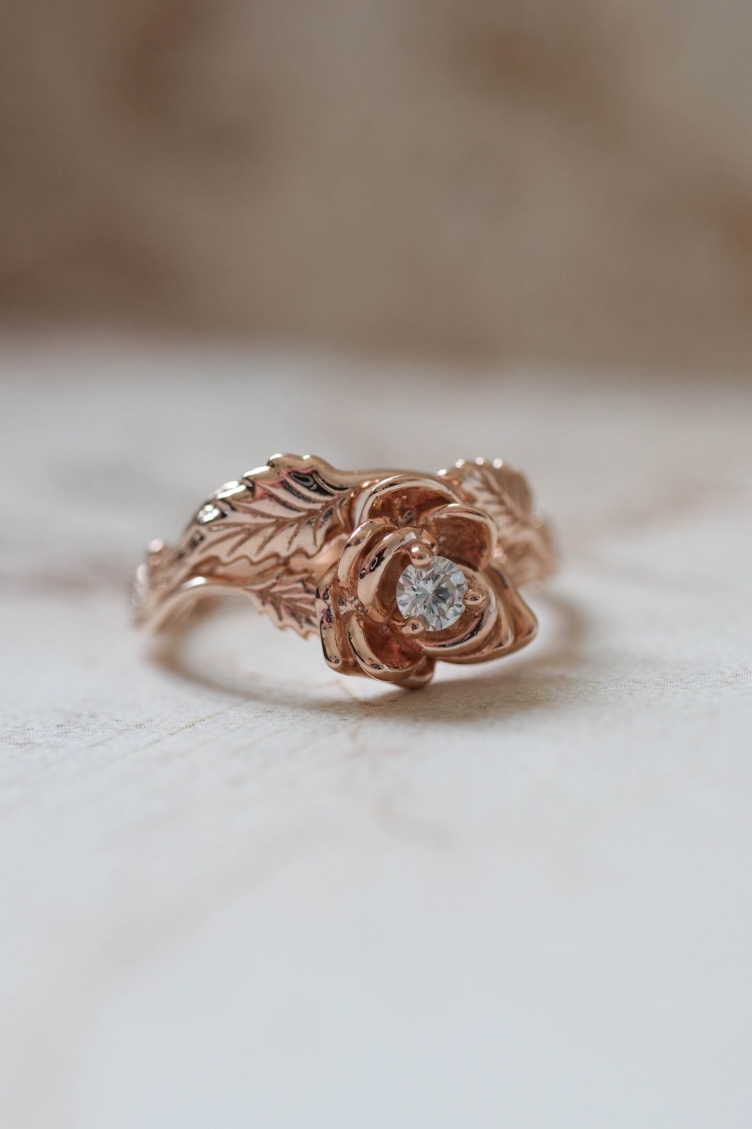 Enchanted Rose Ring - Rose Shaped Diamond Engagement Ring Rose Gold ...
