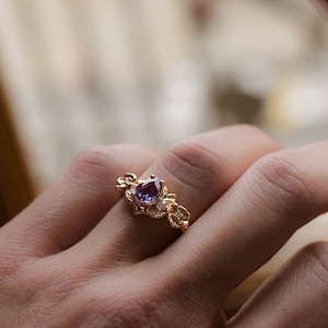 Botanical Engagement Ring With Alexandrite, Floral Engagement Ring ...