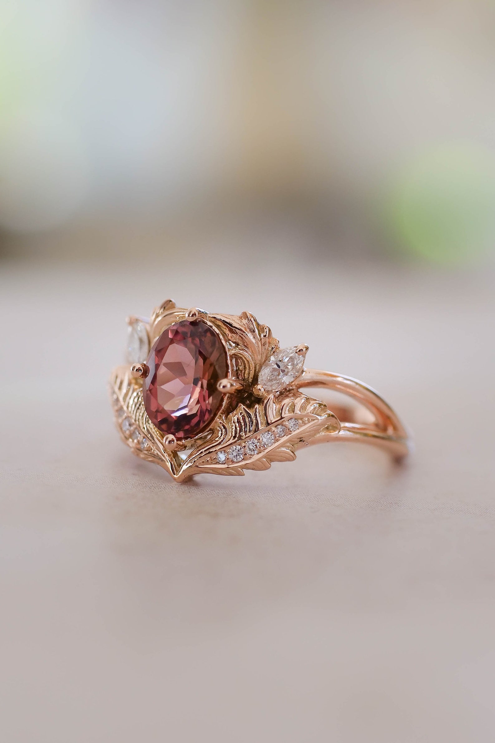 Nature Inspired Engagement Rings Diamonds & Pink Tourmaline - Etsy