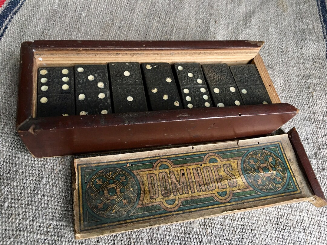 Antique Domino Game 28 Wooden Pieces Floral Motif 1920s Plastic-free ...