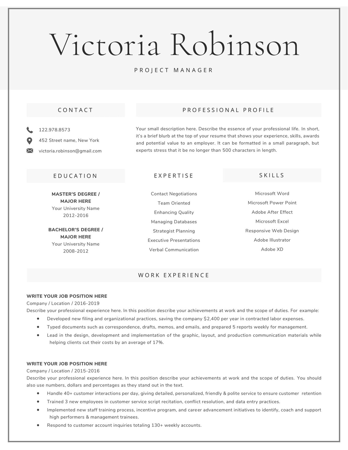 Professional Resume Template Modern Minimalist Resume Template CV ...