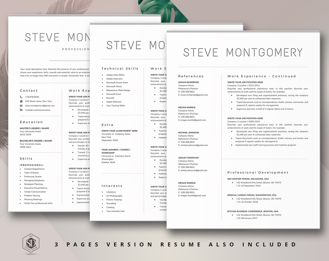 Simple Resume Modern Professional Custom Basic Two Page - Etsy