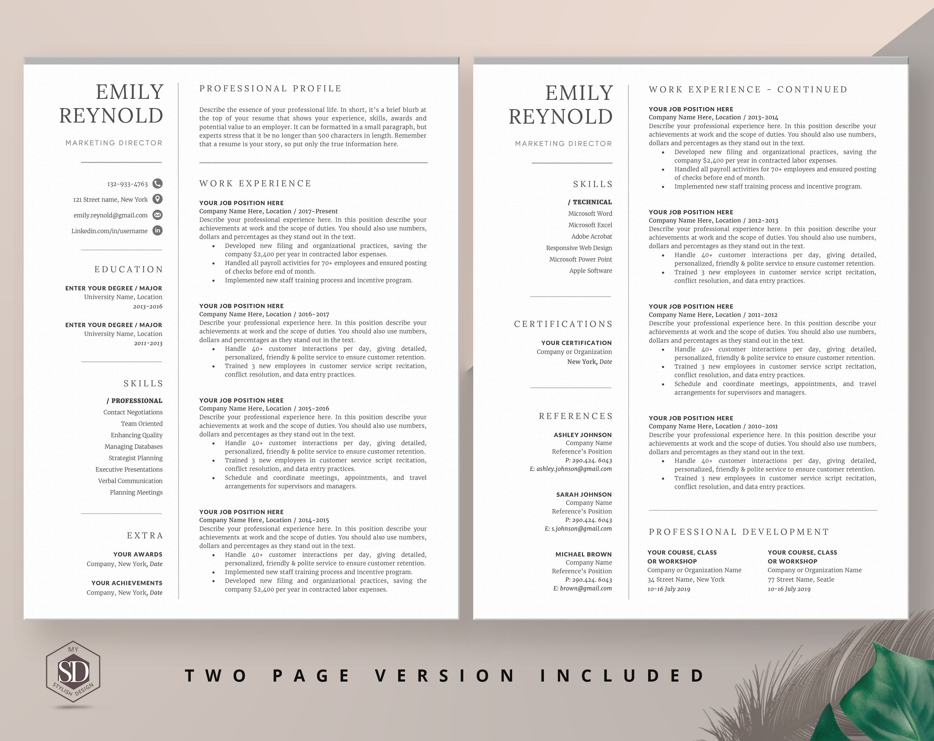 Professional Clean One Page Resume Template Cv Resume - Etsy