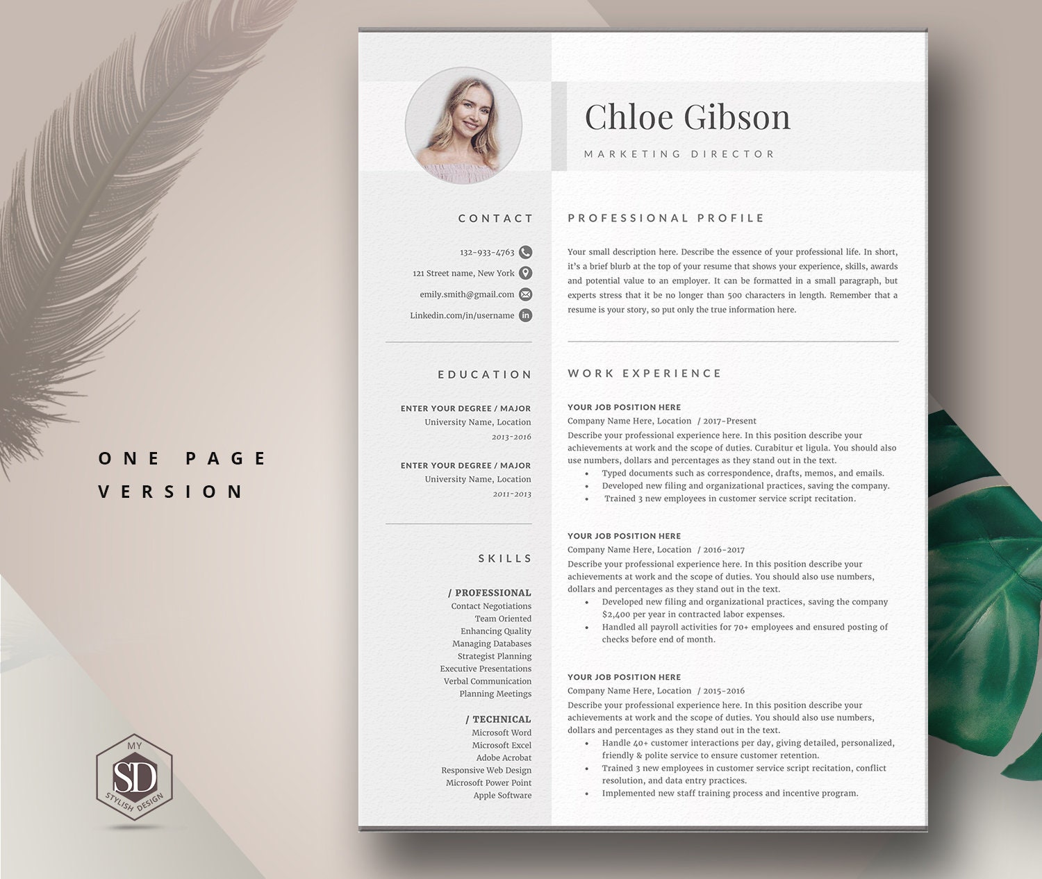 Professional Resume Template Clean & Modern Resume Template 5 Page Pack ...