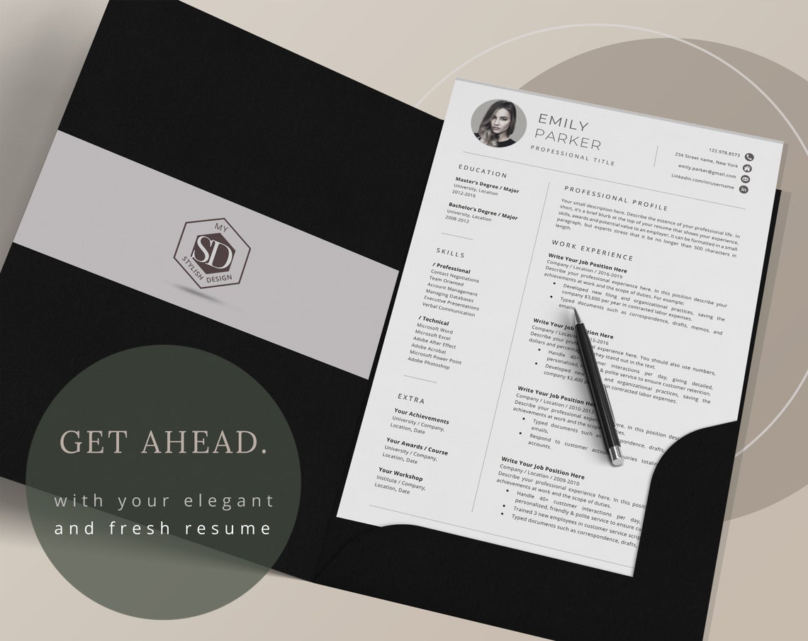 Professional One Page Resume Template, Clean Resume Template for Word ...
