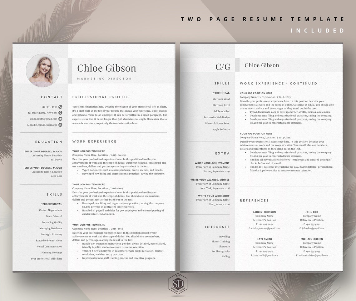 Professional Resume Template Clean & Modern Resume Template 5 Page Pack ...