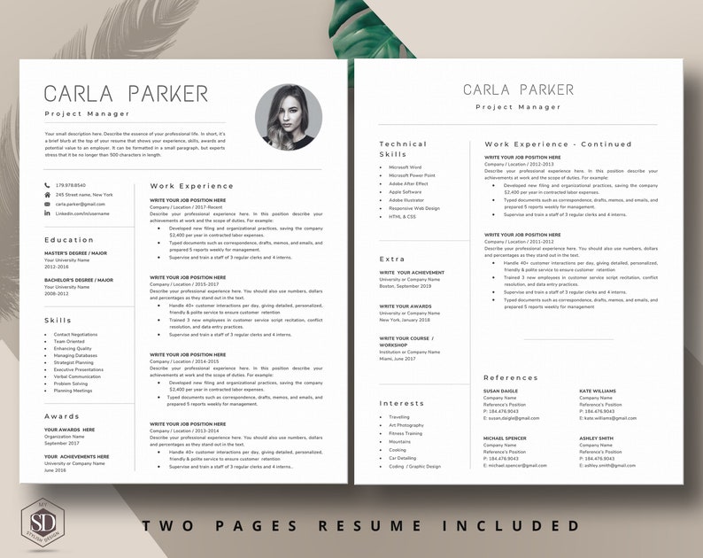 Professional Resume Template, Clean & Modern Resume Template, Two Page ...