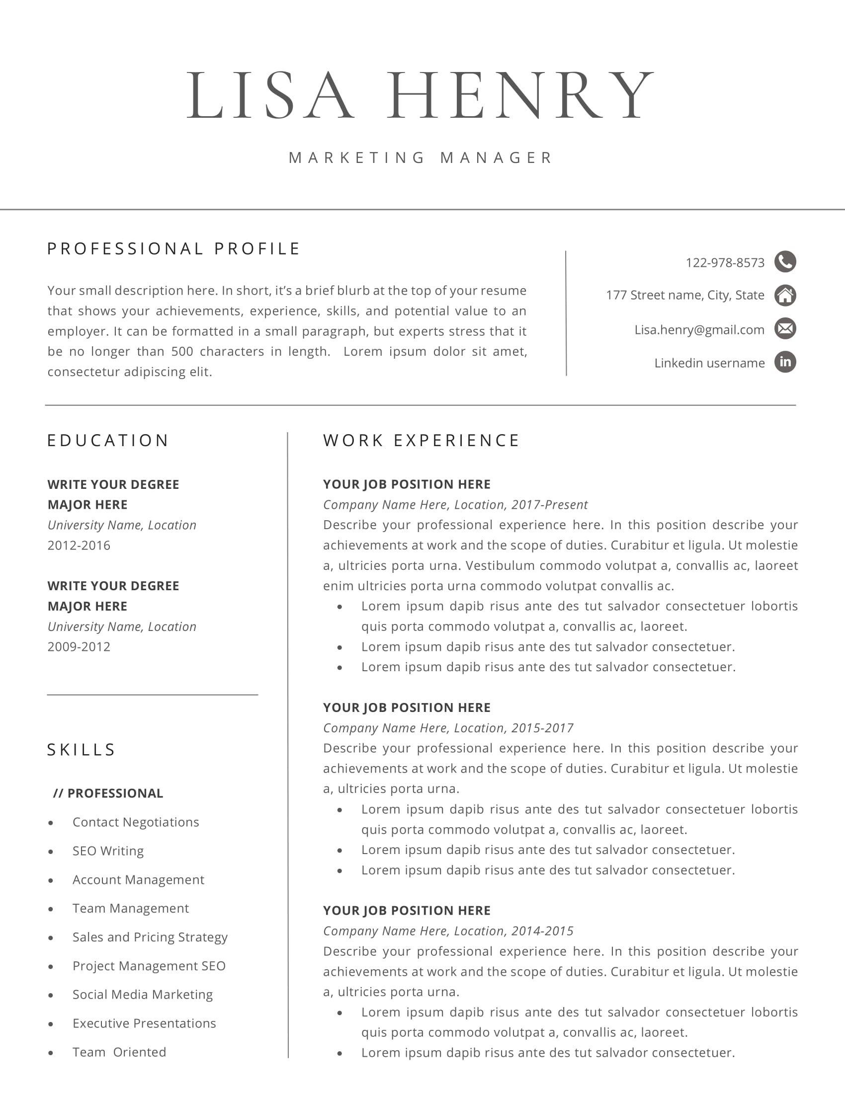 Resume Template, Cv Template Creative Resume Template for Word ...
