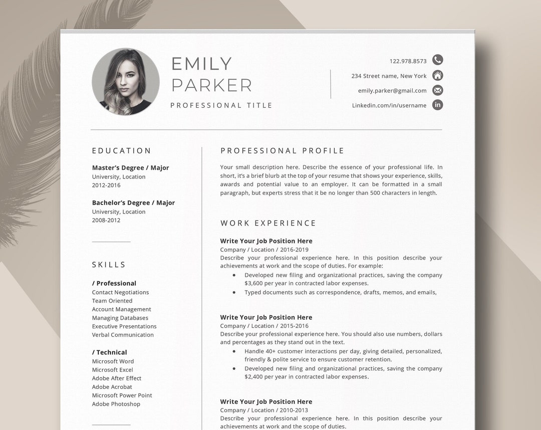 Professional One Page Resume Template, Clean Resume Template for Word ...