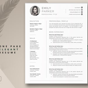 Professional One Page Resume Template, Clean Resume Template for Word ...