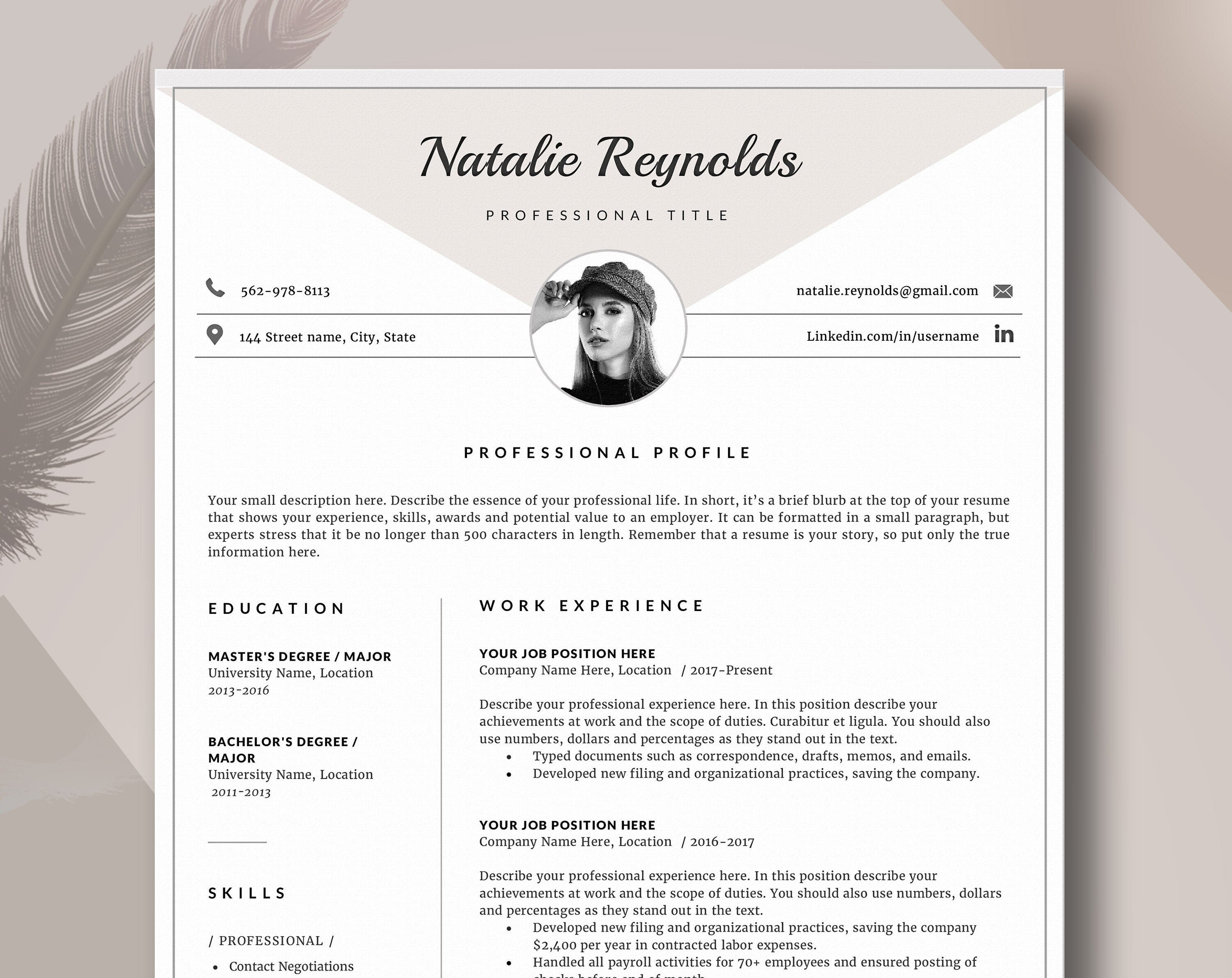 Professional Resume With Photo, Resume Template 3 Page Modern Resume ...