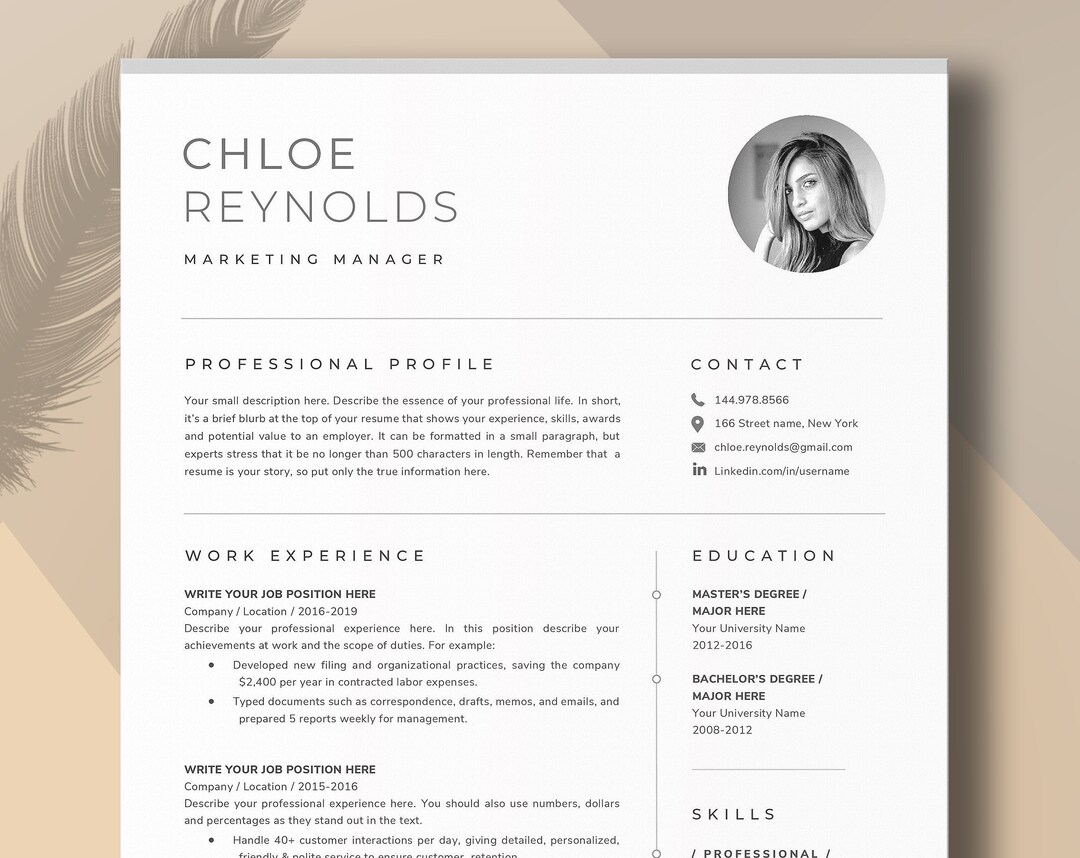 Professional Simple Resume Modern Minimalist Custom Two Page Functional ...