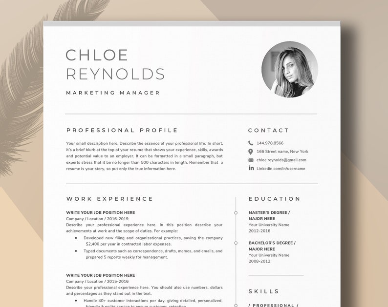 Professional Simple Resume Modern Minimalist Custom Two Page Functional ...