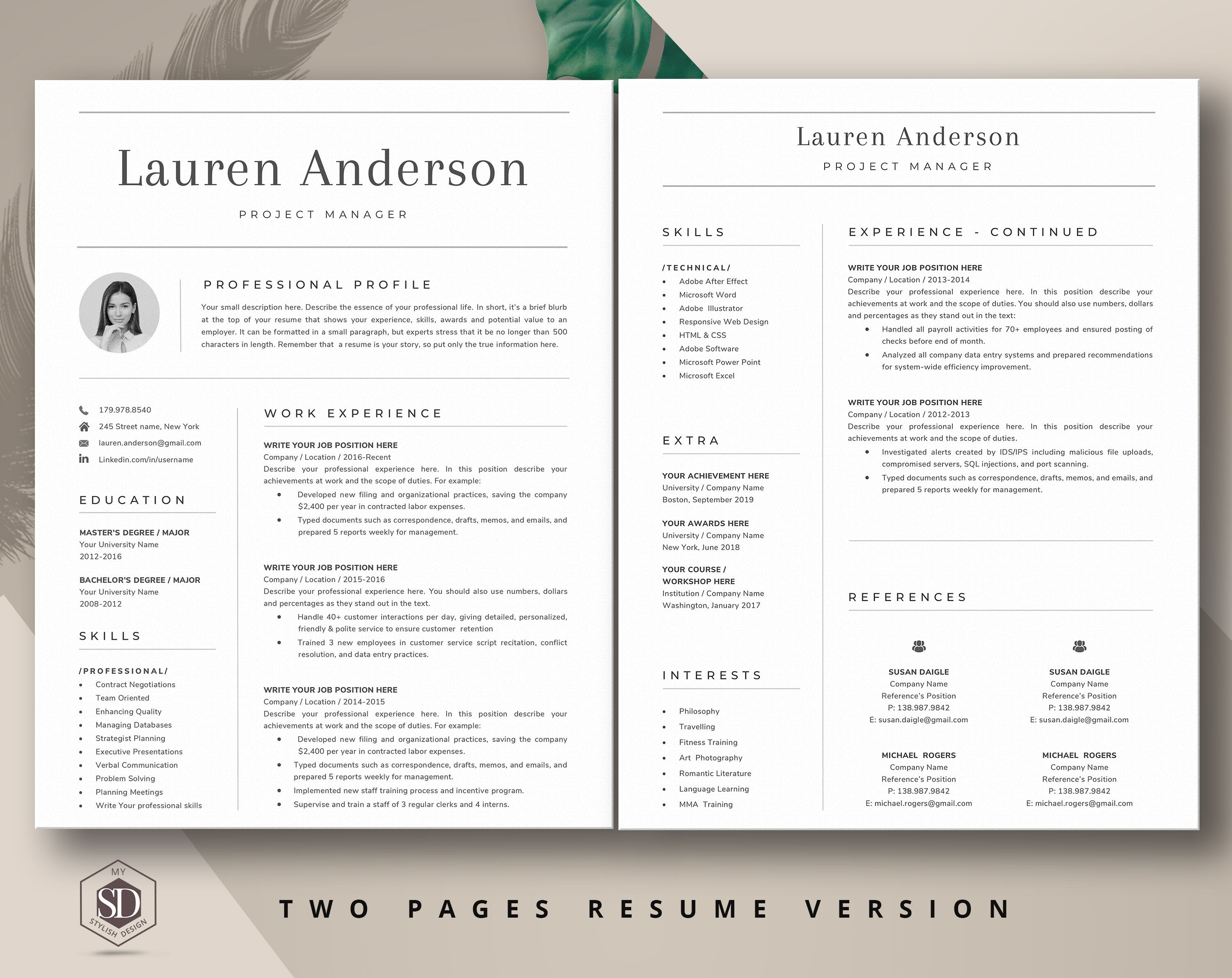 Modern Resume/cv Template, Resume Template With Photo, 5 Pages Resume ...