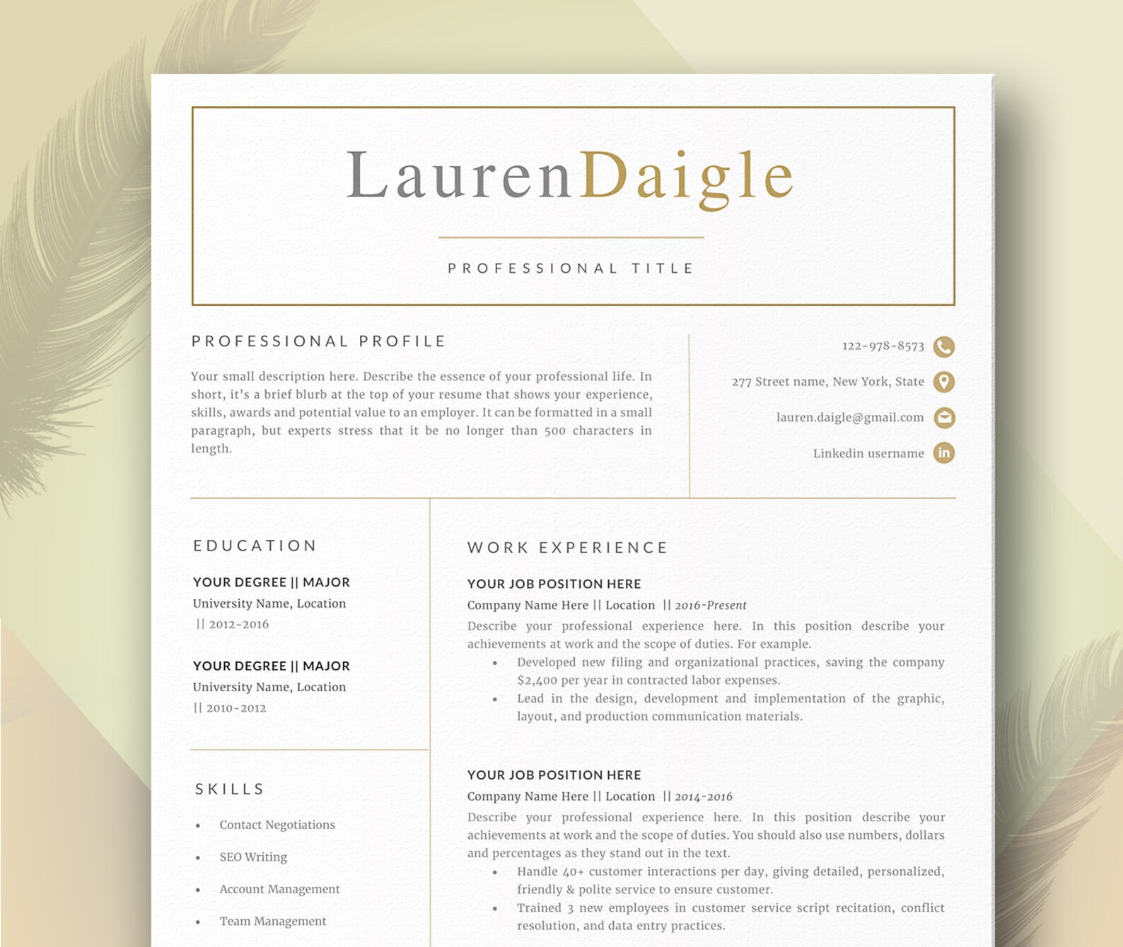 Creative Resume Template, Modern Resume, Professional Resume for Word ...