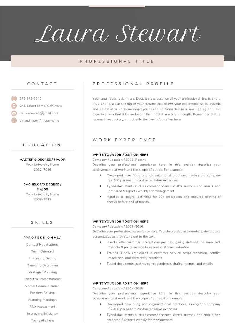 Modern Clean Two Page Resume Template CV Template Cover Letter ...