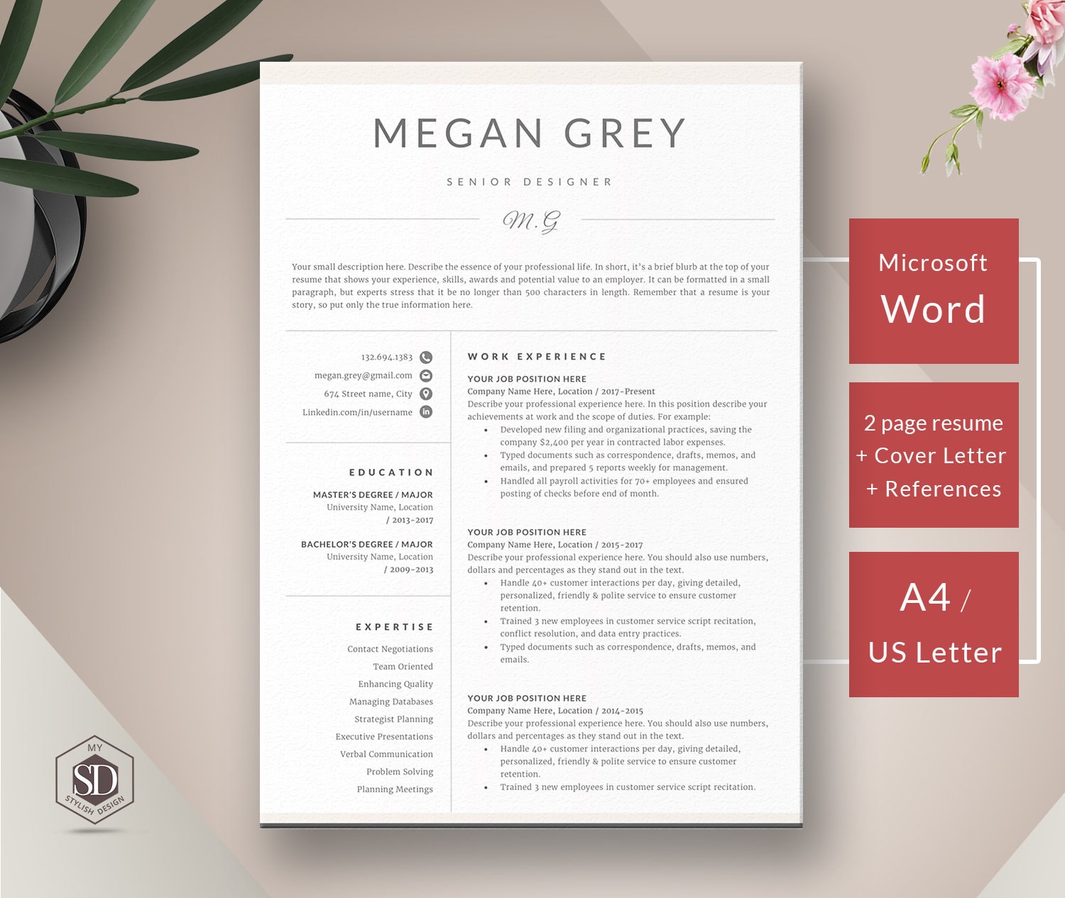 CV Template Cover Letter for MS Word Professional Clean Resume Template ...