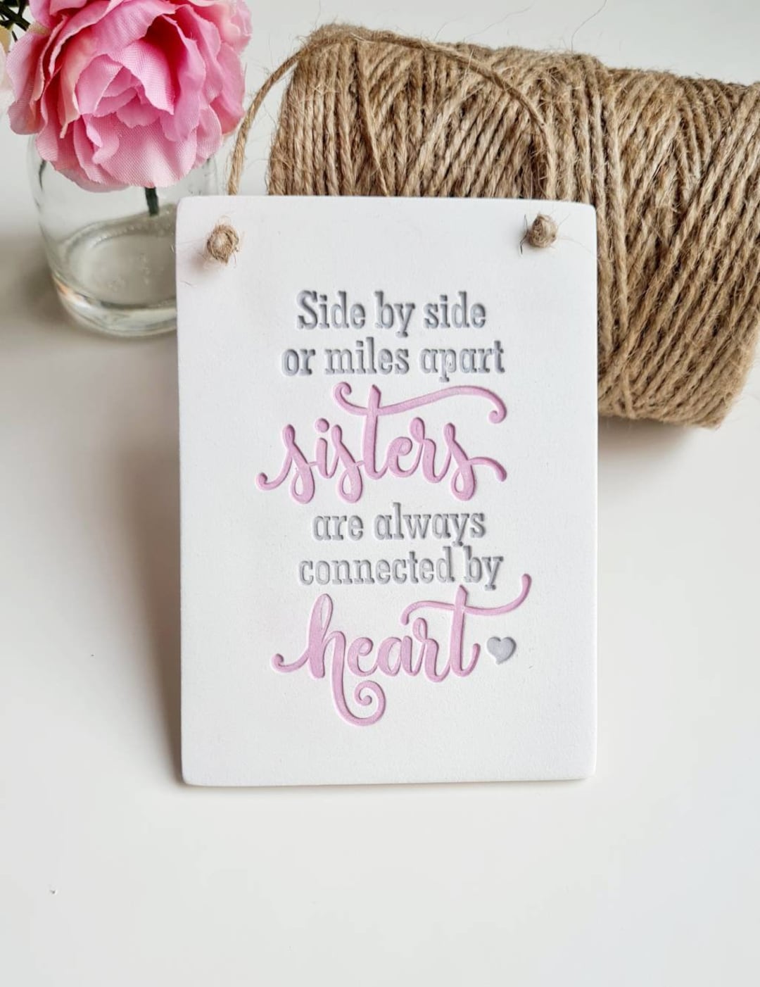 Handmade Clay Sister Keepsake: Connected by Heart Gift - Etsy UK