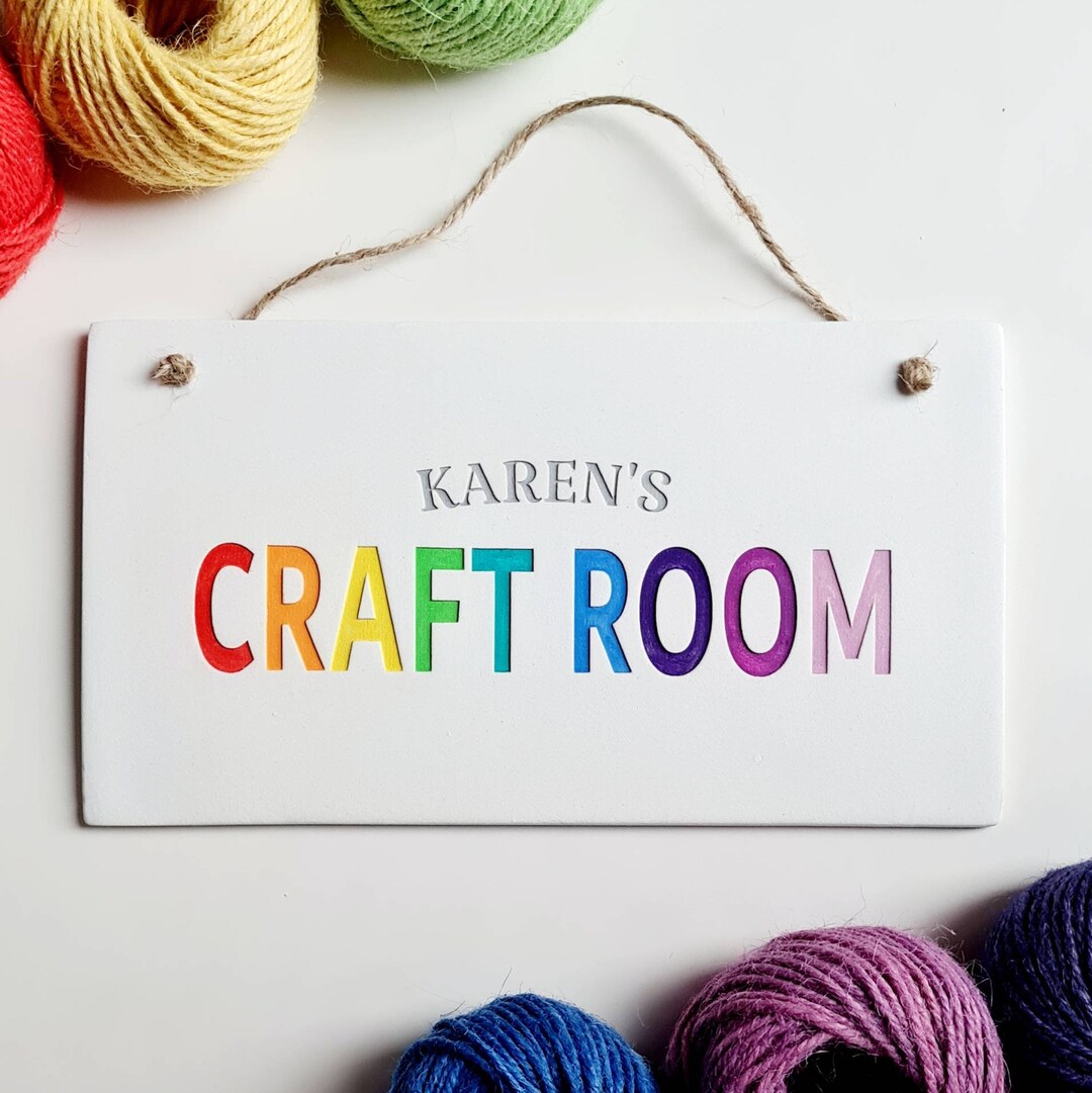 Personalised Craft Room Sign - Craft Lover Gift - Rainbow Custom Clay ...