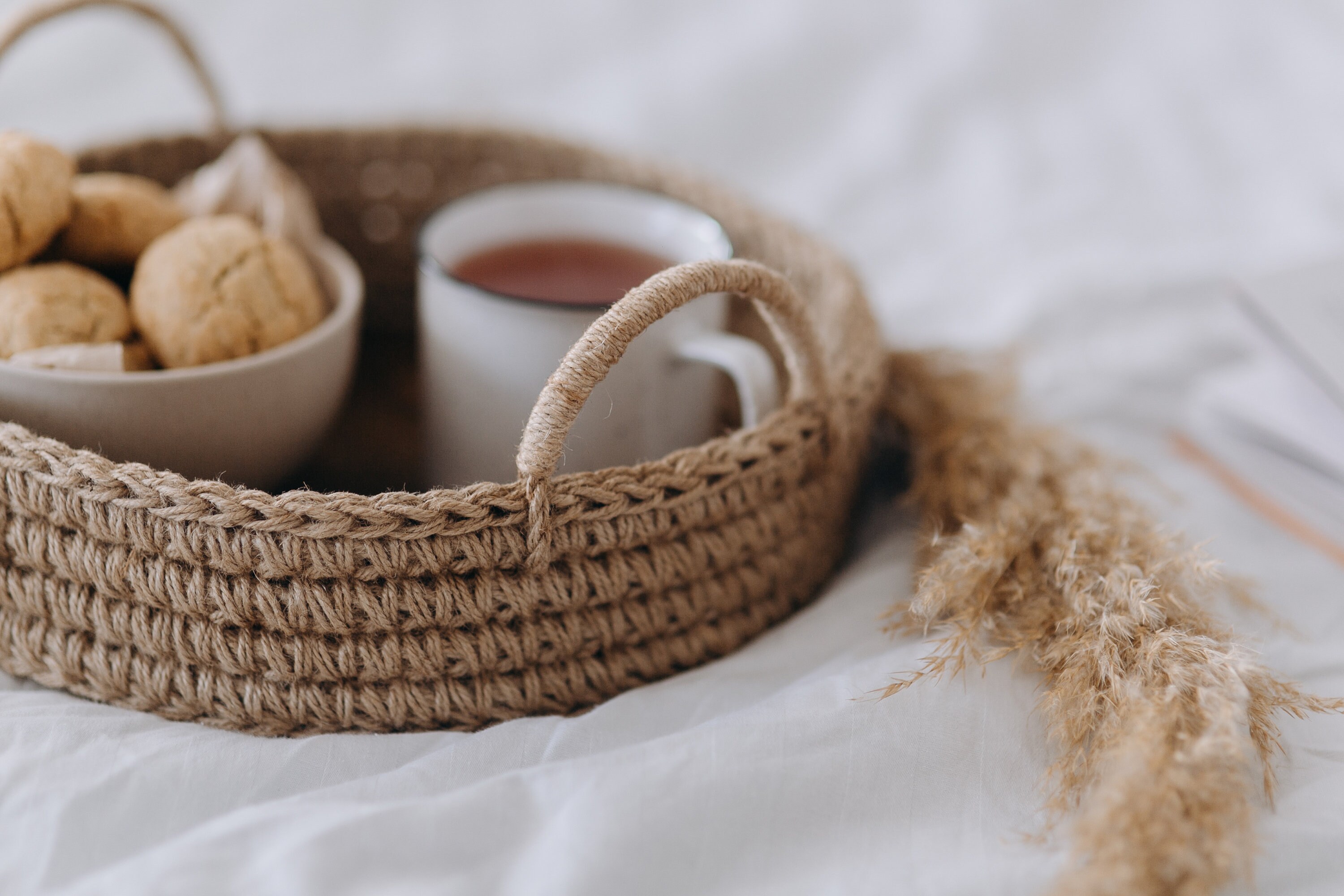 Round Jute Tray/ Tray With Handles/ Storage Tray/ Woven Tray With ...
