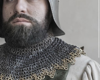Brassed Gorget Chainmail Flat Riveted Rings Padded With White Gambeson ...